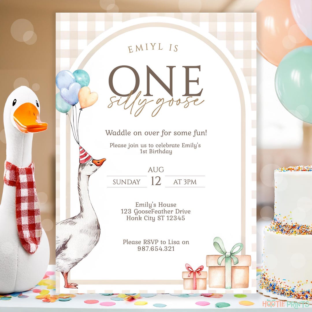 One Silly Goose Birthday Invite Gender Neutral First Birthday 1st ...