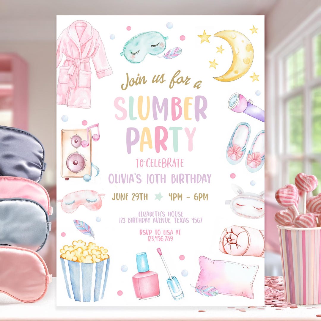 Editable Slumber Party Birthday Invitation Sleepover Birthday Invite ...