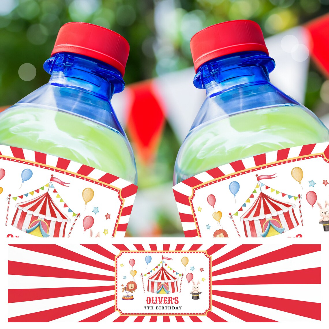 Editable Carnival Water Bottle Label Circus Party Red and White Drink Label Download Printable ...