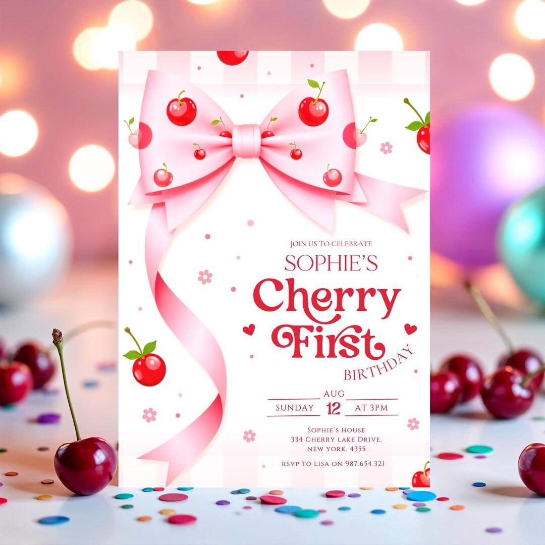 Cherry First Birthday Invitation, Cherry on Top 1st Party Invite ...
