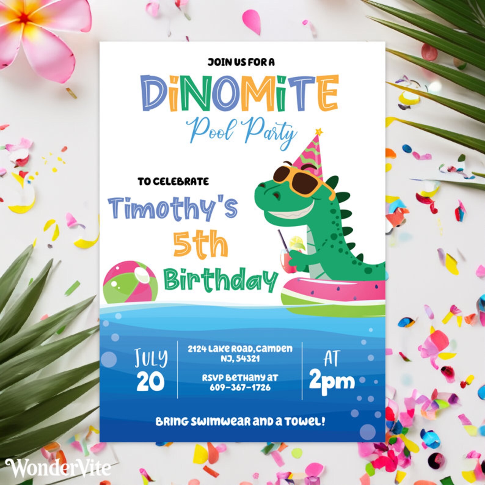 Editable Dinosaur Pool Party Invitation Dinosaur Pool Birthday Party ...