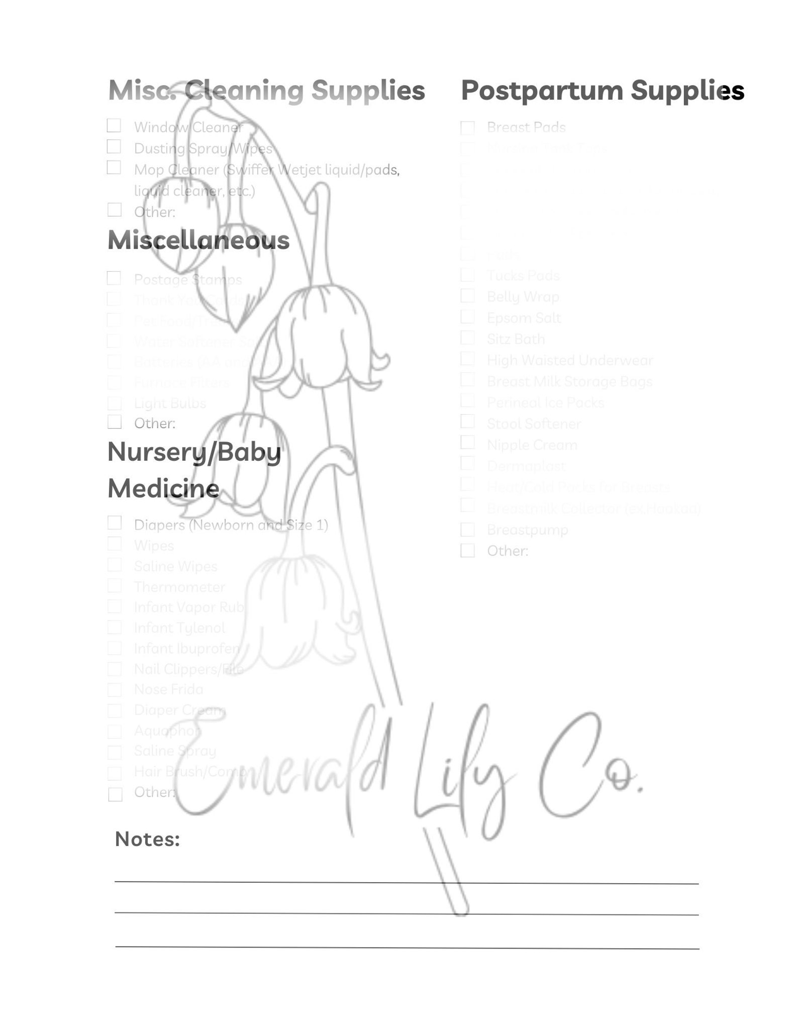 Baby Prep List for 4th Trimester PDF Download - Etsy