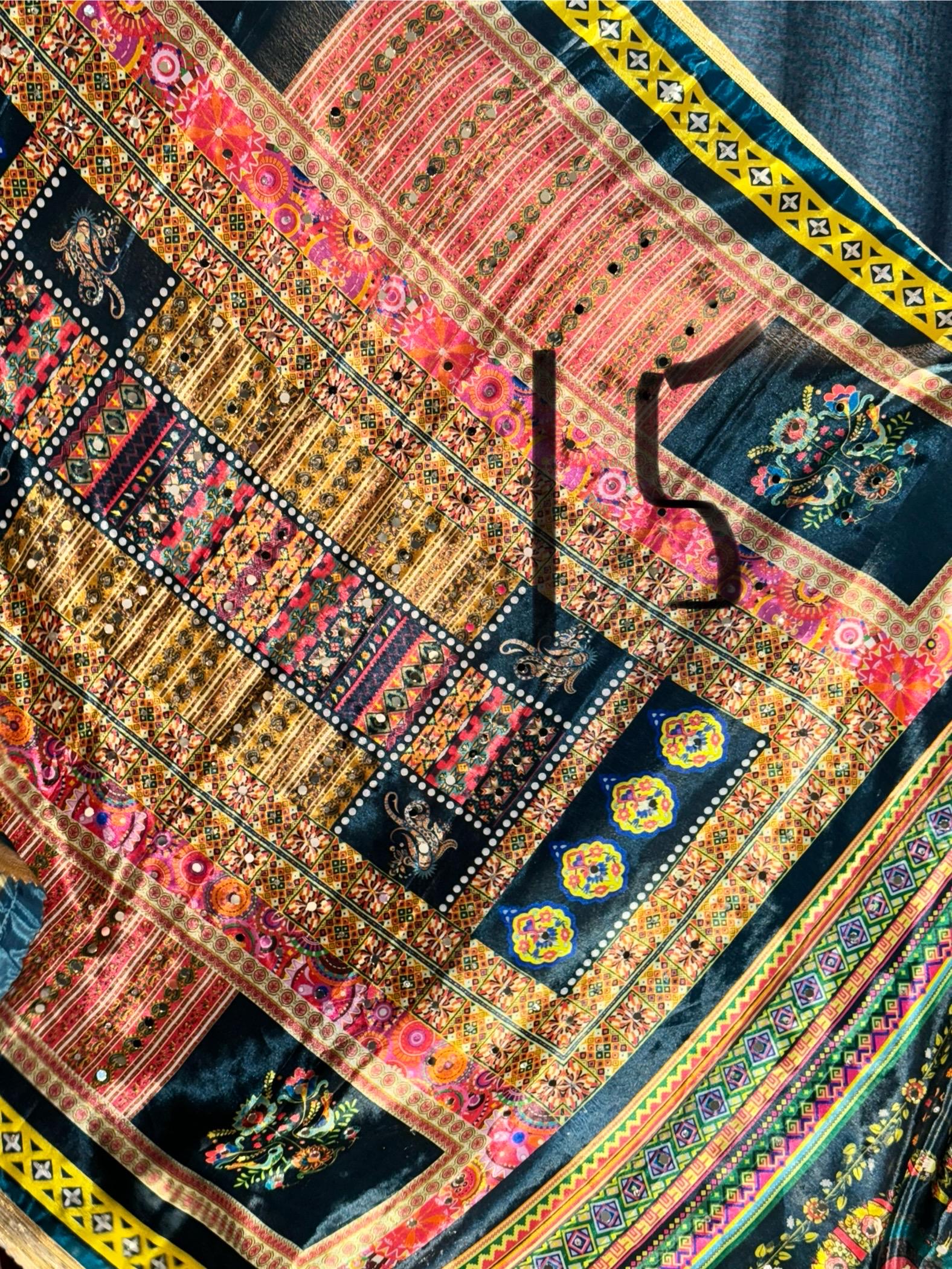 Colourful Pakistani Mirror Work Dupattas, Pacheris, Silk, Viscose Rayon ...