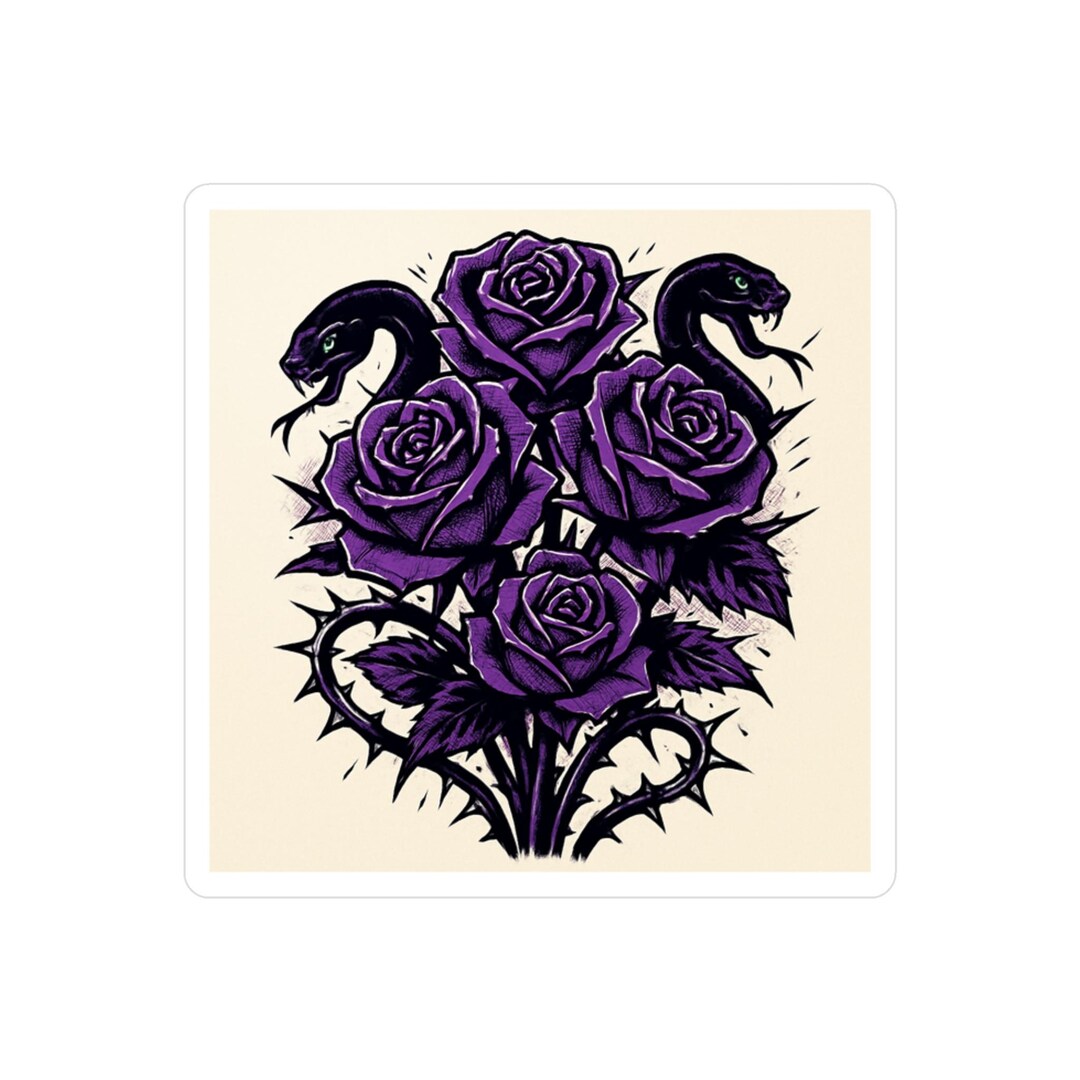 Purple Roses With Snakes Kiss-cut Vinyl Decal | Floral Gothic Sticker ...