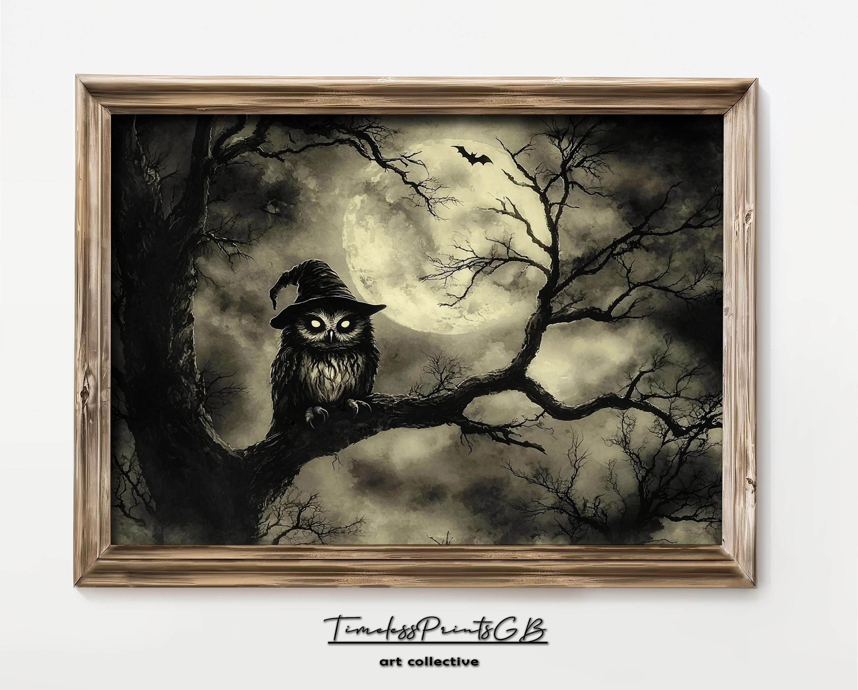 Vintage Halloween Owl Art Print: Spooky Witch Owl Decor (digital ...