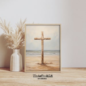 Cross in the Sand Printable Easter Wall Art Cross Living Room Decor ...