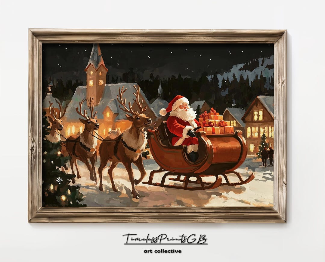Printable Santa in Town on a Sleigh Wall Art Santa Sleigh Poster Santa ...