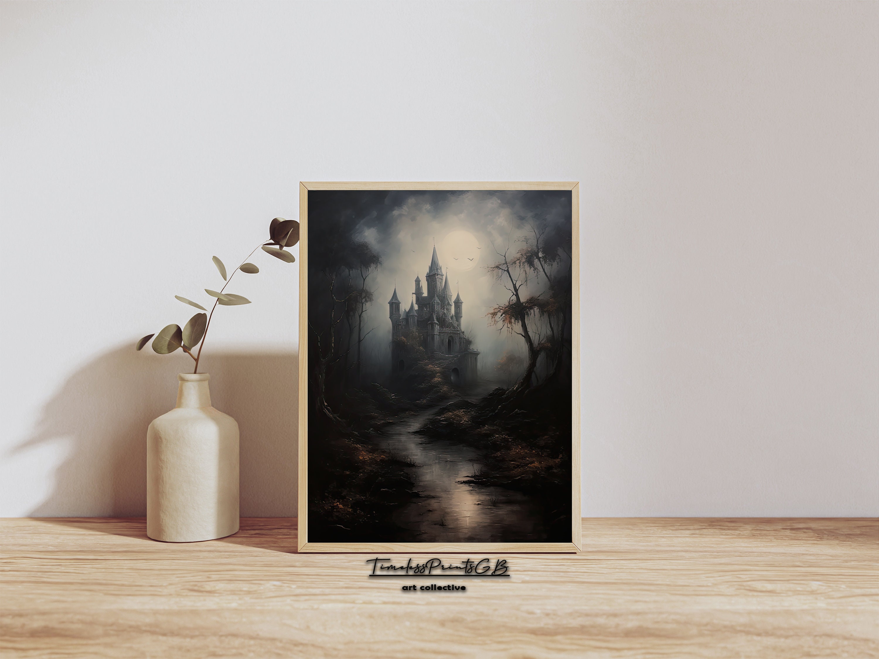 Haunted Halloween Castle Printable Vintage Castle Wall Art Dark Castle ...