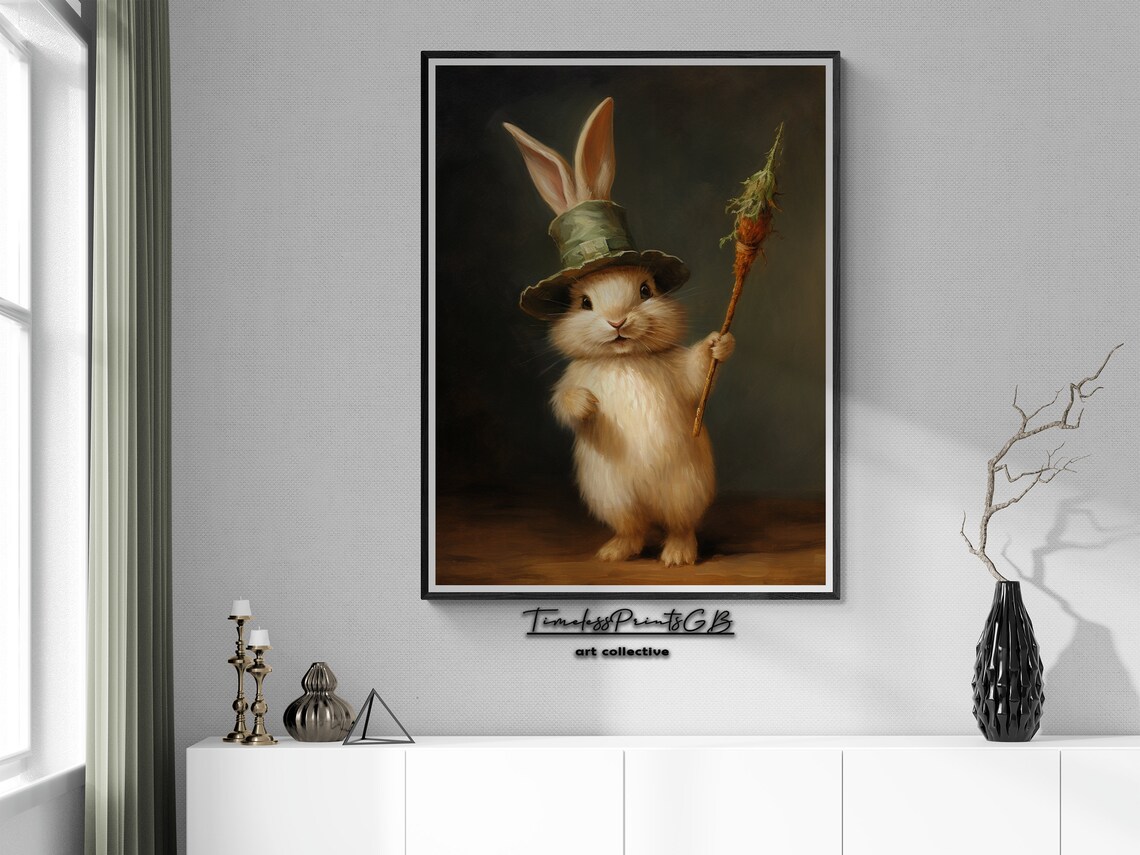 Easter Baby Bunny With a Hat Wall Art Magician Rabbit Printable Vintage ...