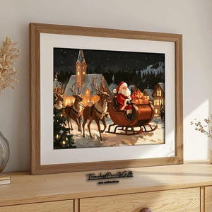 Printable Santa in Town on a Sleigh Wall Art Santa Sleigh Poster Santa ...