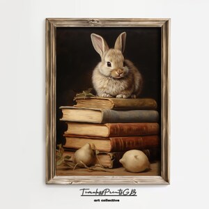 Easter Bunny on a Stack of Books Printable Cute Rabbit Poster Spring ...