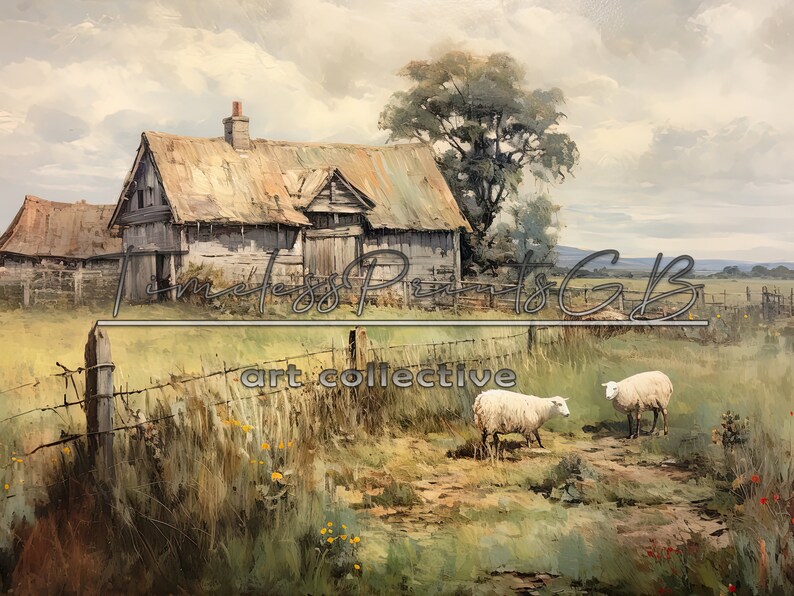 Vintage Country Landscape Wall Art Farm Life Scenery Print Animal ...