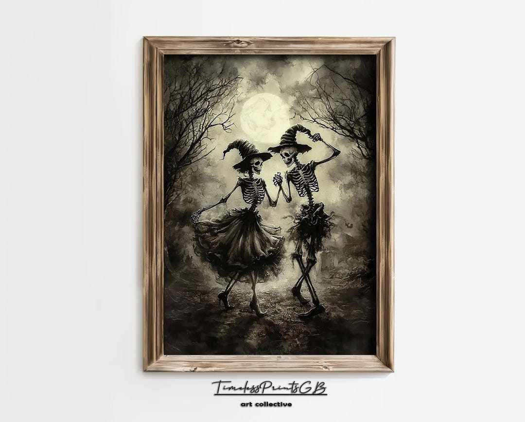 Vintage Skeleton Couple Wall Art | Halloween Printable Cute Skeleton ...