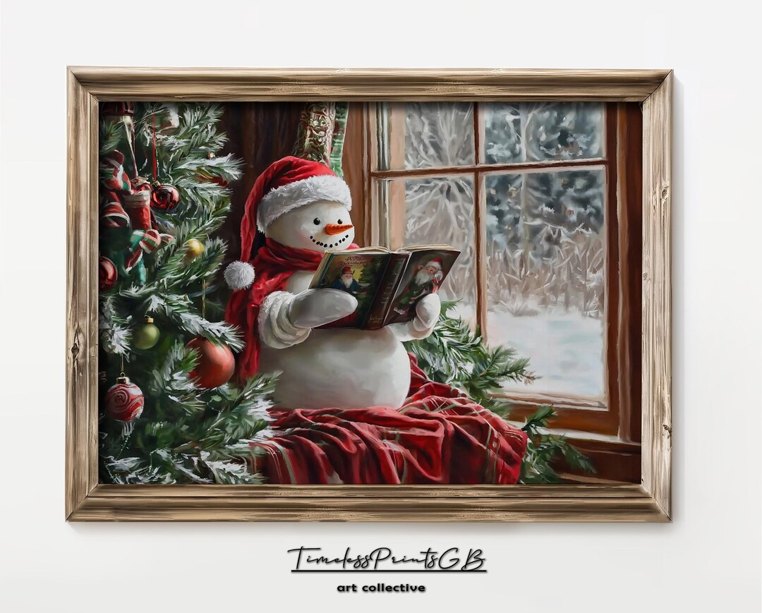 Snowman Reading a Book Print Christmas Snowman Wall Art Snowman in ...