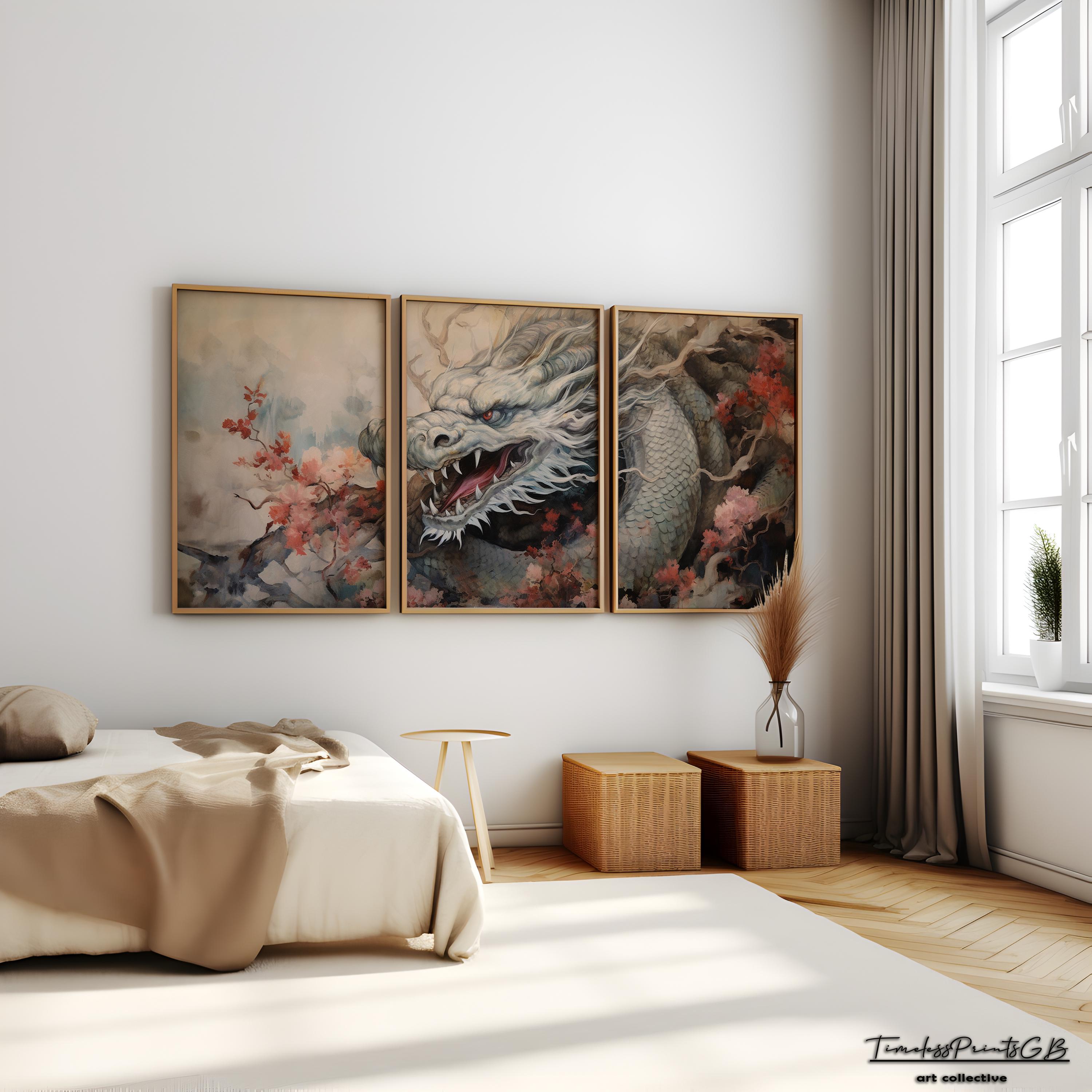 Set of 3 Japanese Dragon Wall Art Print | Living Room Decor | Chinese ...