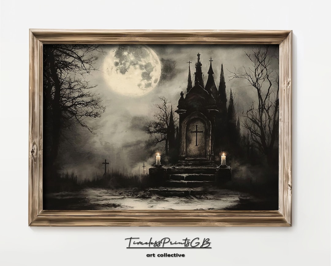 Vintage Halloween Crypt Print: Spooky Tomb, Candles (digital Download ...