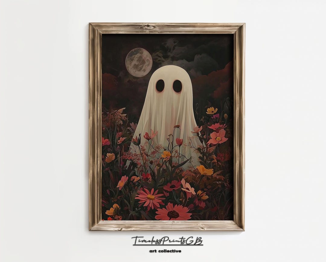 Vintage Halloween Printable Ghost in a Flower Field Print | Funny Ghost ...