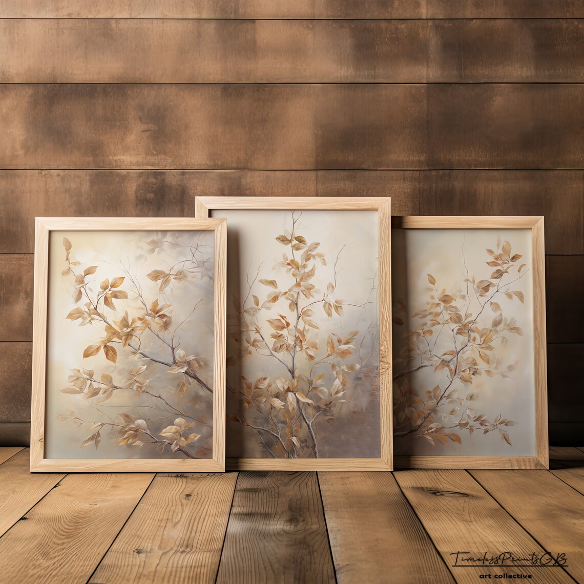 Neutral Botanical Wall Art Set: Bronze Leaf Branch Prints (set of 3 ...