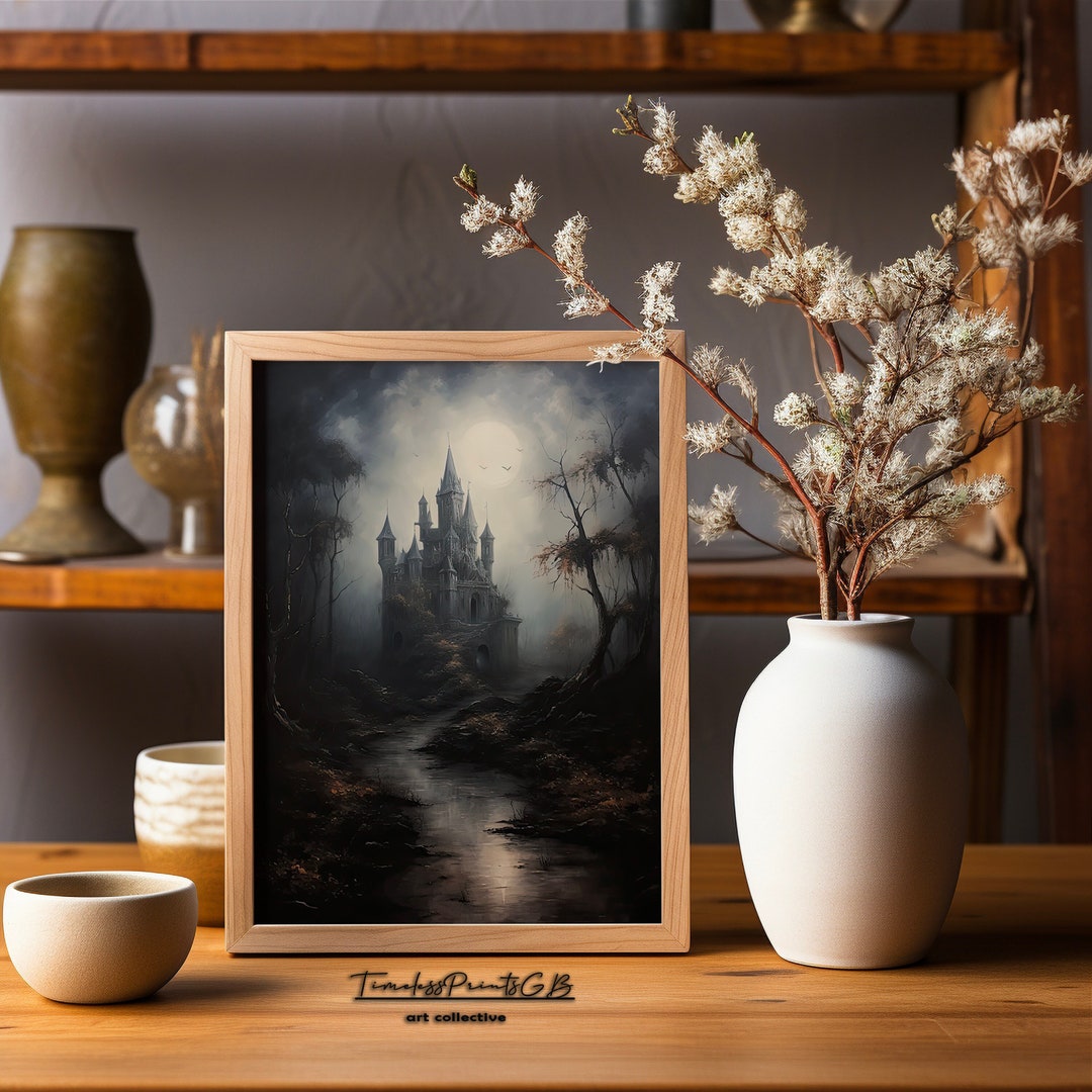 Haunted Halloween Castle Printable Vintage Castle Wall Art Dark Castle ...