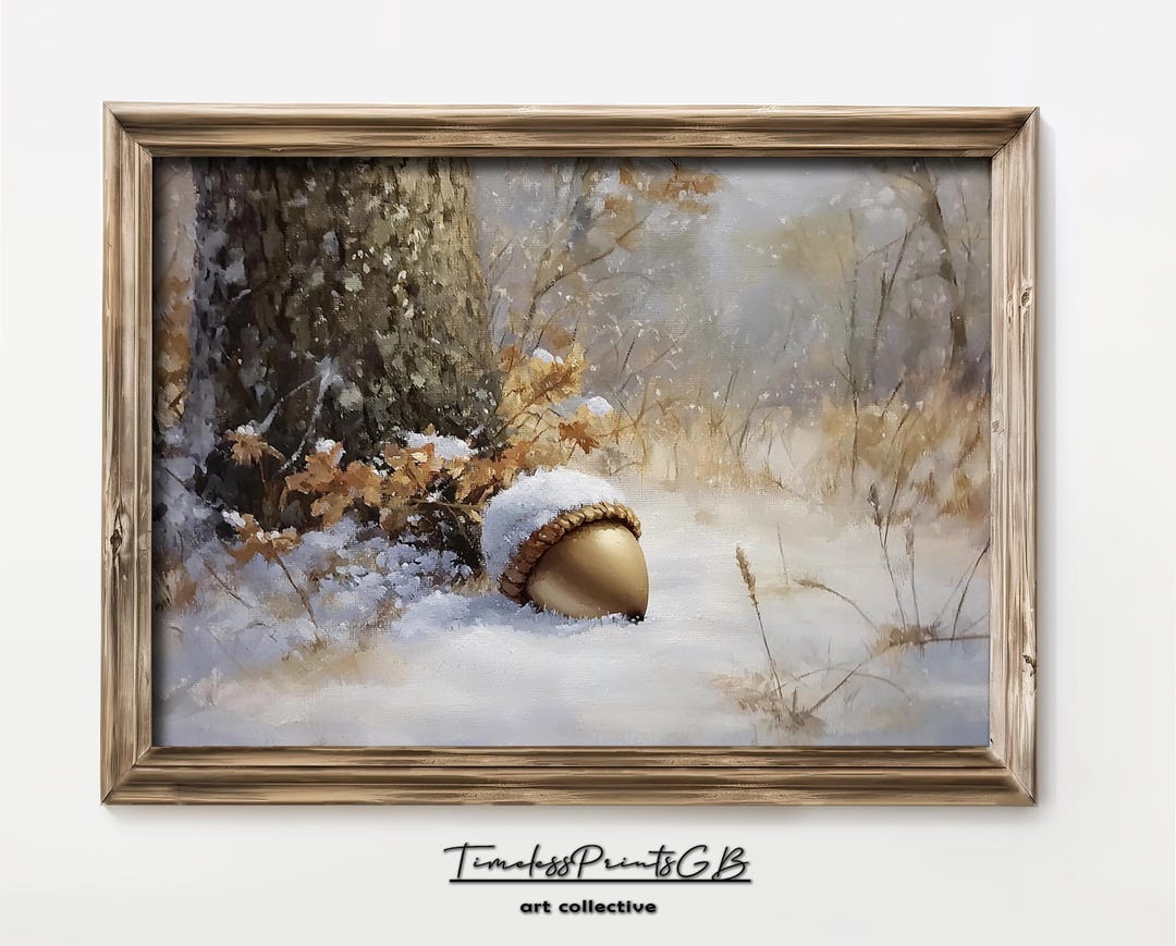 Acorn in the Snow Printable Acorn Wall Art Winter Forest Landscape ...