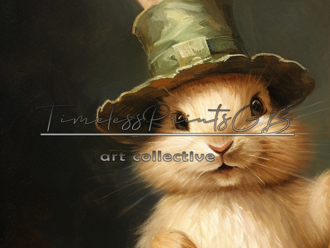 Easter Baby Bunny With a Hat Wall Art Magician Rabbit Printable Vintage ...
