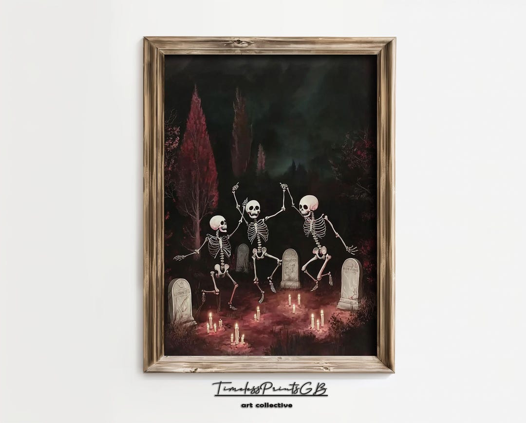 Dancing Skeletons Graveyard Art: Funny Halloween Print (digital ...