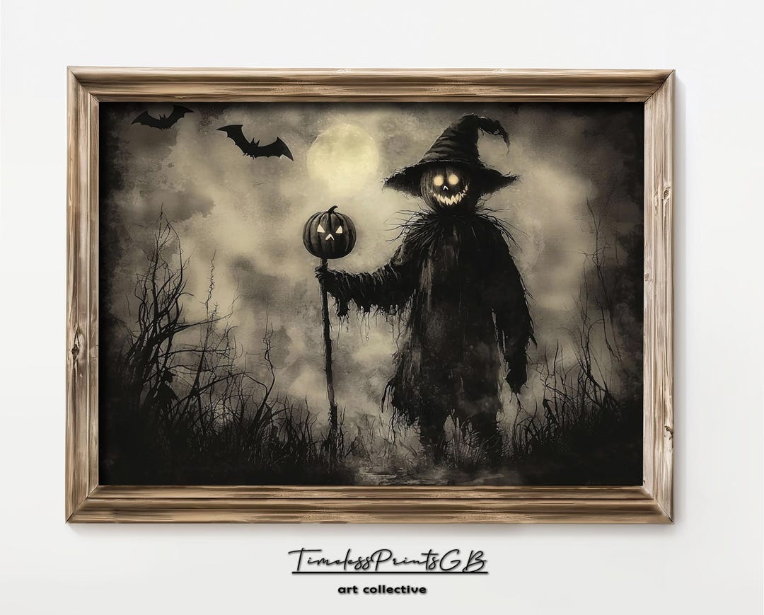 Vintage Halloween Scarecrow Print: Spooky Pumpkin Head Poster (digital ...