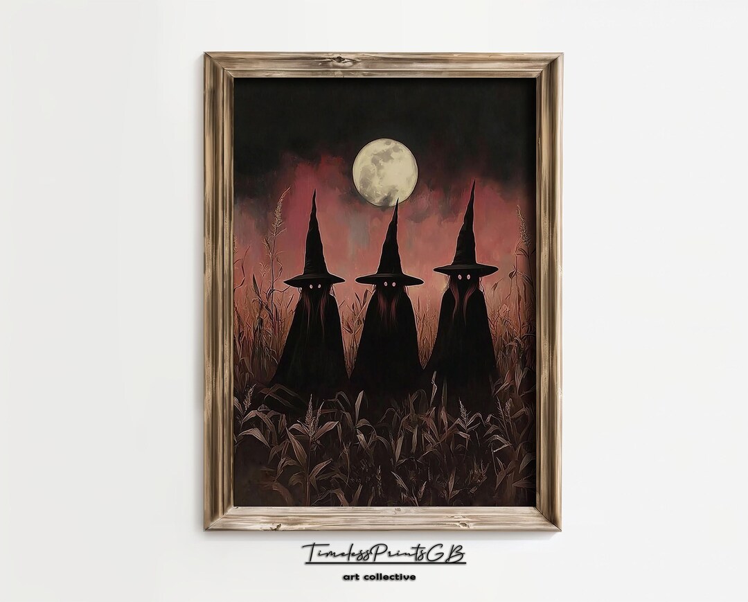 Drei gruselige Hexen in einem Kornfeld Wandkunst | Halloween Hexe ...