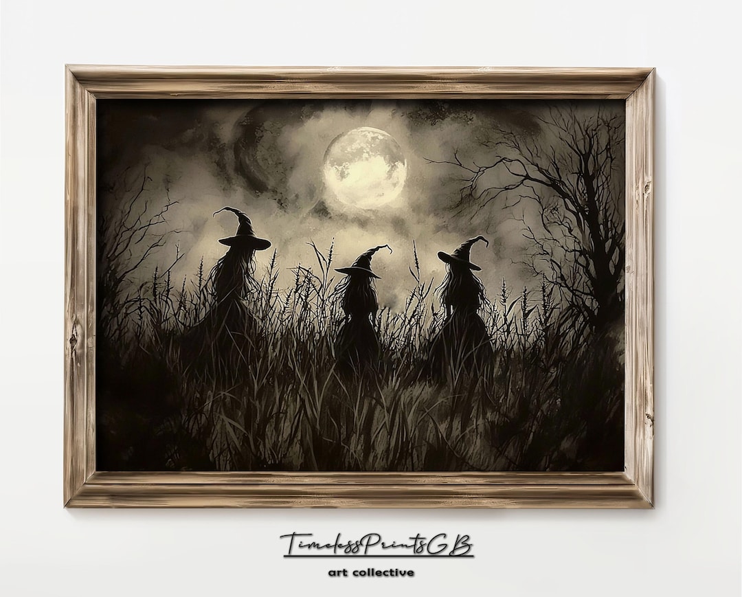 Vintage Halloween Printable Three Witch in a Cornfield Art Print ...
