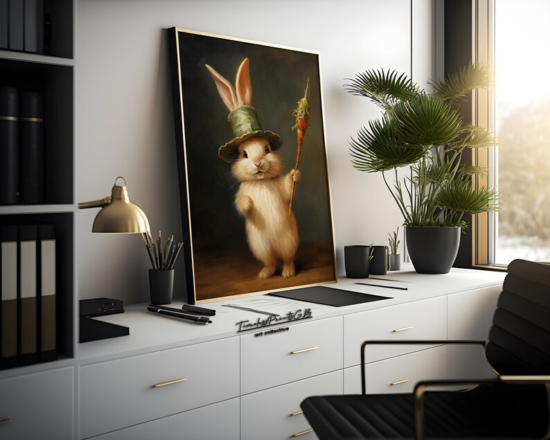 Easter Baby Bunny With a Hat Wall Art Magician Rabbit Printable Vintage ...