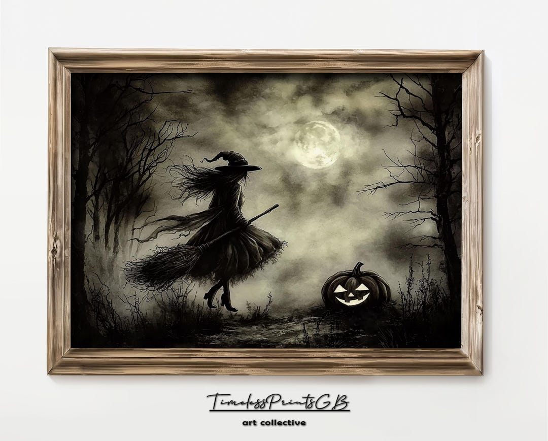 Vintage Halloween Printable Witch With Pumpkin Painting | Spooky Witch ...