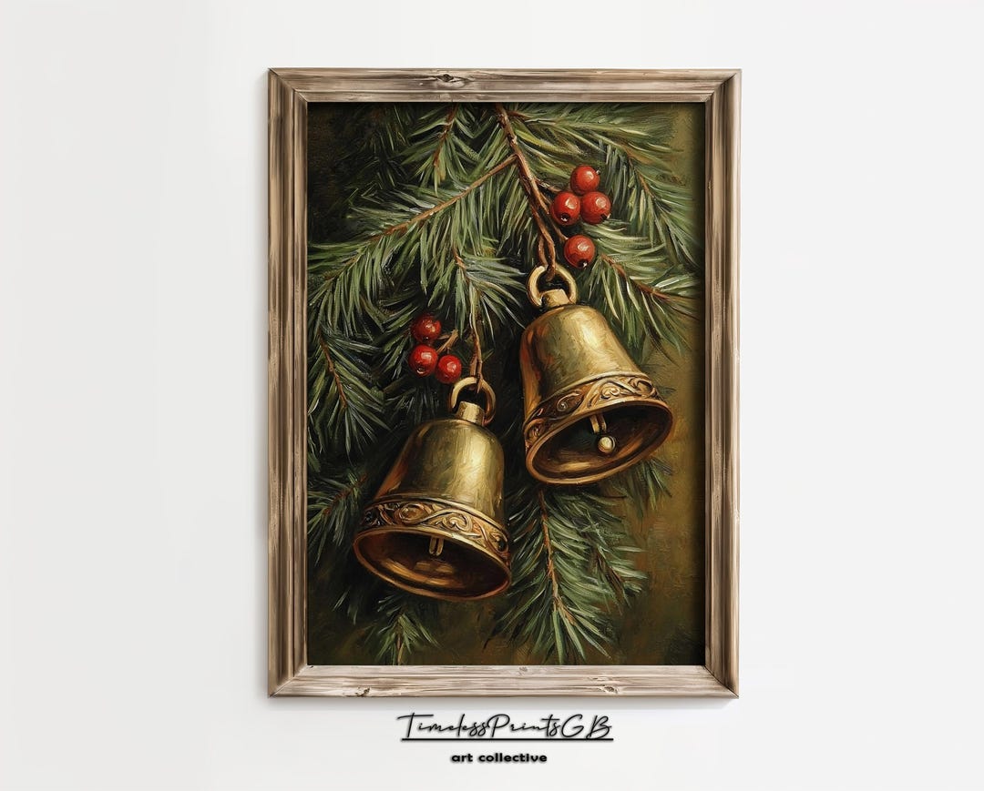 Vintage Christmas Bell Art Print: Holiday Pine Decor (digital Download ...