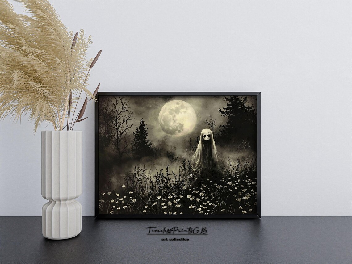 Vintage Halloween Ghost Print: Eerie Floral Landscape (digital Download ...
