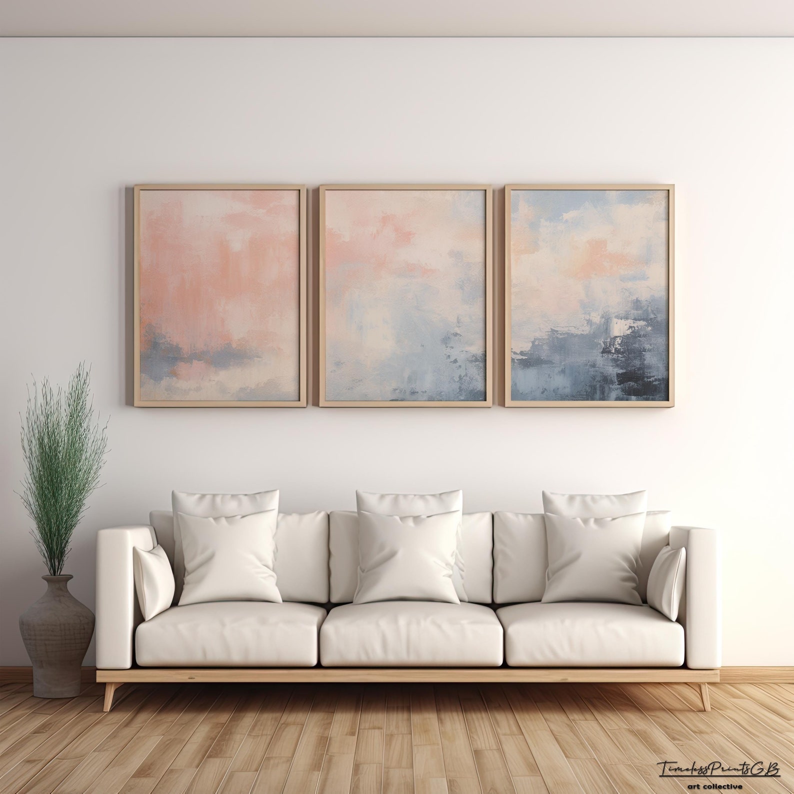 Set of 3 Abstract Light Pink Wall Art Print | Minimalistic Modern Home ...