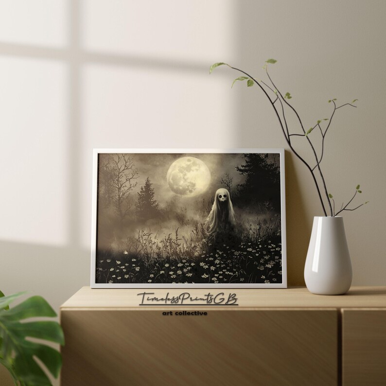 Vintage Halloween Ghost Print: Eerie Floral Landscape (digital Download ...