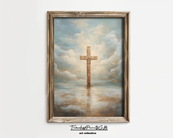 Cross in the Sand Printable Easter Wall Art Cross Living Room Decor Religious Christian Painting ...