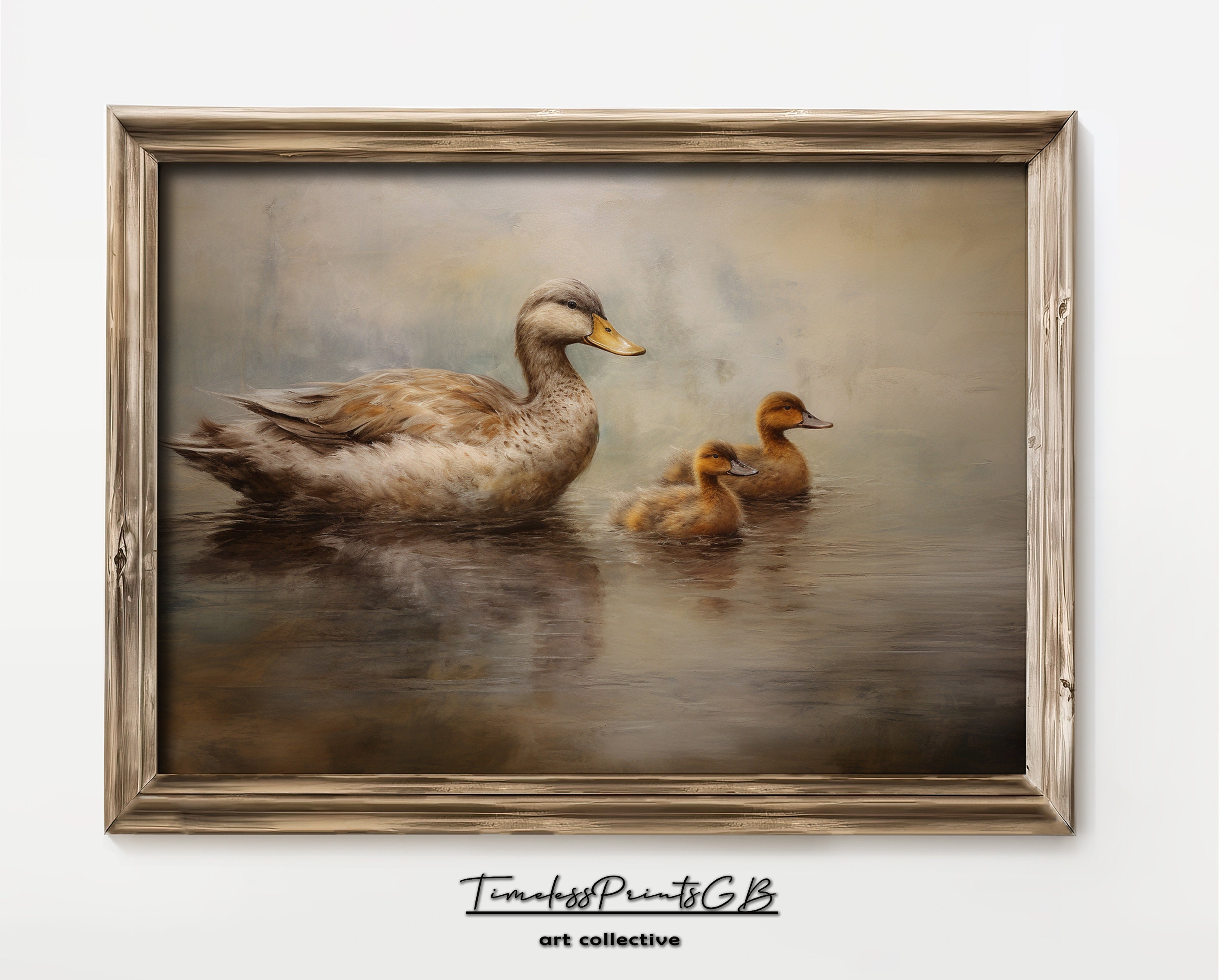 Vintage Duck and Ducklings Print: Lake Scenery Animal Poster (digital ...