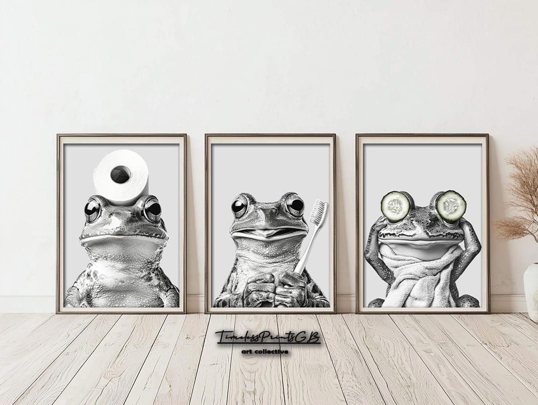 Set of 3 Frog Wall Art Funny Bathroom Print Funny Frog Bathroom Art ...