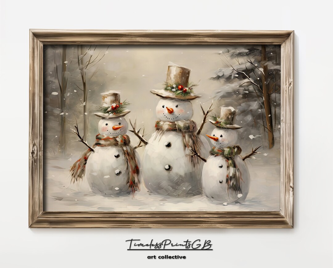 Snowman Family Christmas Art Print: Whimsical Winter Home Decor ...