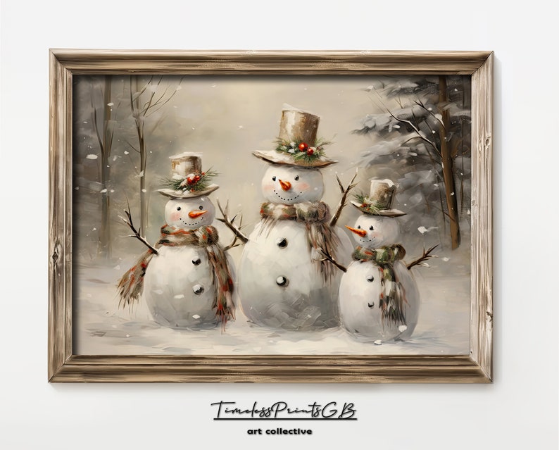 Christmas Happy Snowman Family Wall Art Whimsical Winter Art Print ...