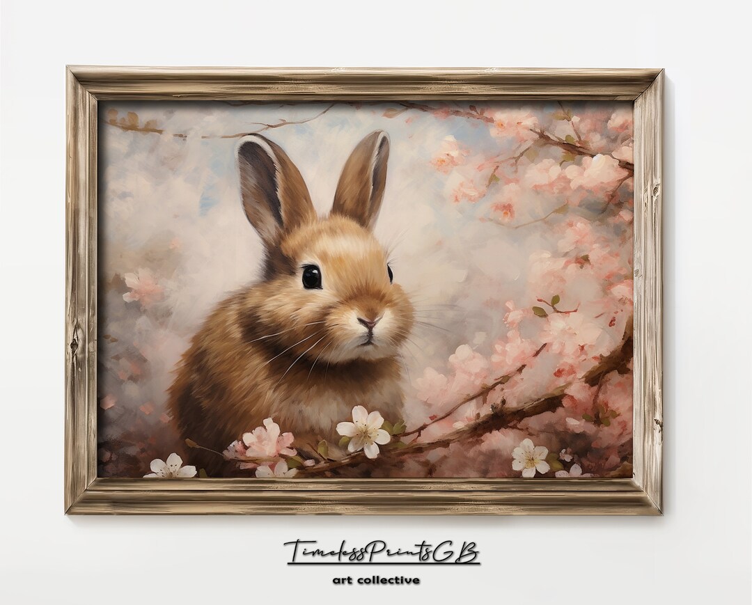 Printable Cute Rabbit Spring Decor With Cherry Blossoms Wall Art Pink ...