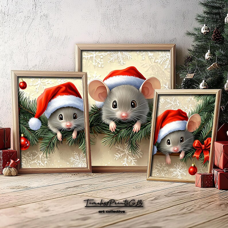 Printable Cute Mouse Set of 3 Wall Art Christmas 3 Little Mouse Home ...