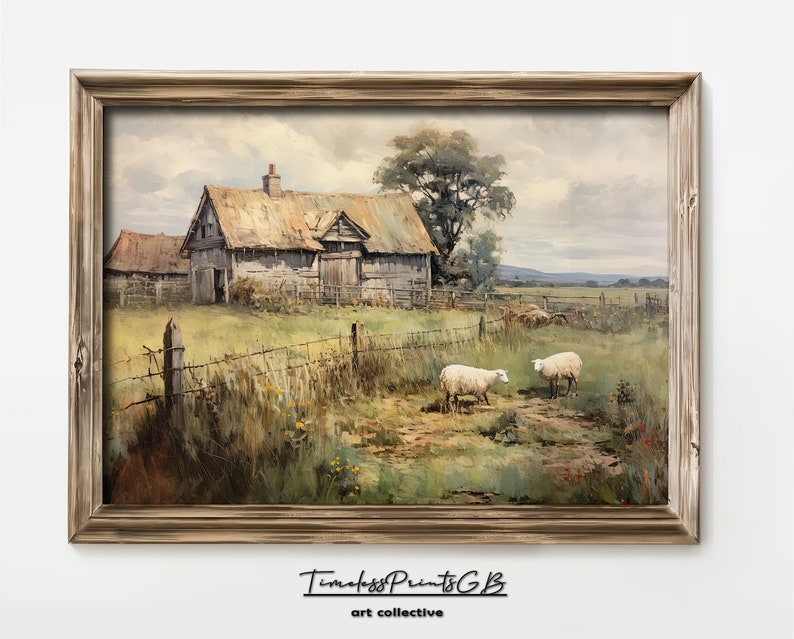 Vintage Country Landscape Wall Art Farm Life Scenery Print Animal ...