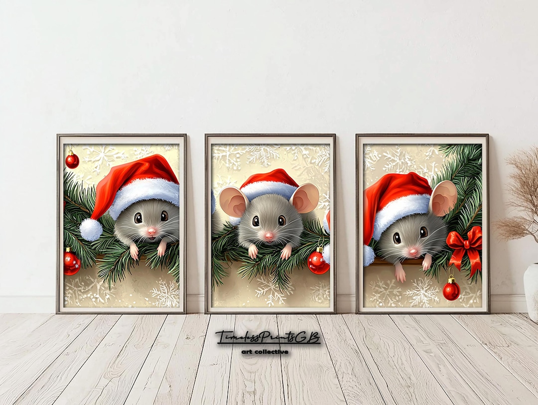 Printable Cute Mouse Set of 3 Wall Art Christmas 3 Little Mouse Home ...