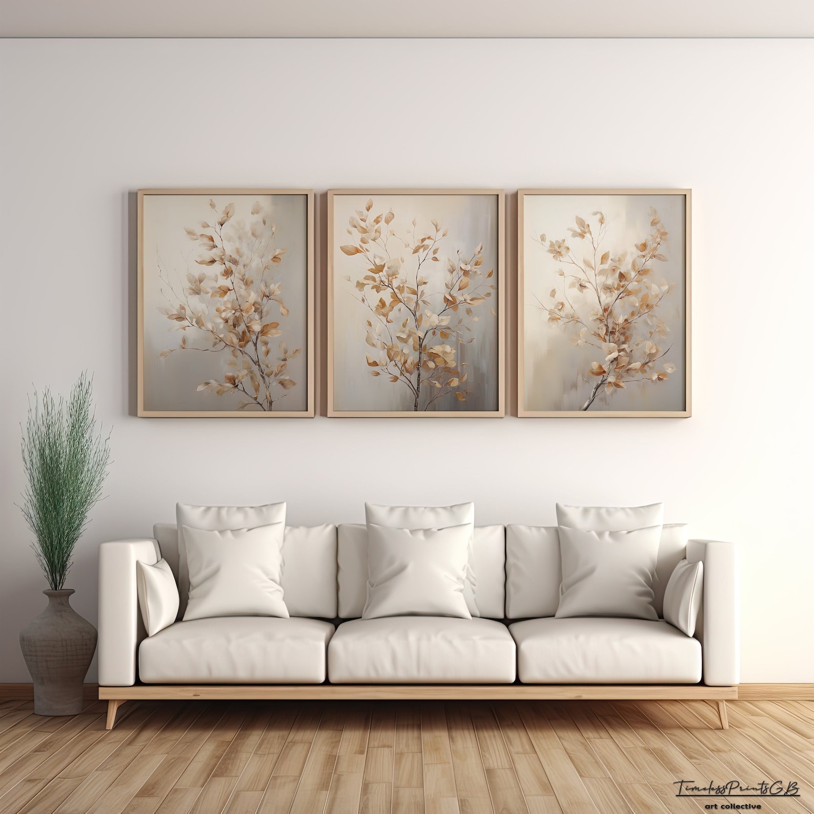 Set of 3 Natural Home Decor Branch Wall Art Set Bronze Leaf Printable ...