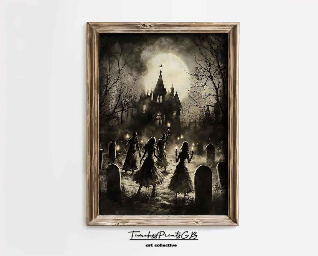 Zombie Graveyard Dance Art: Funny Vintage Halloween Print (digital ...