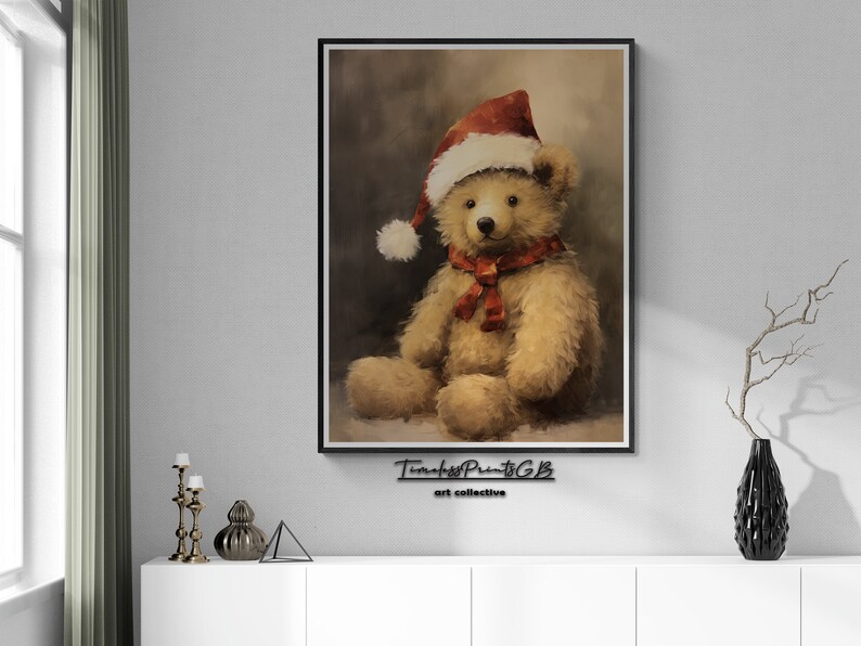 Vintage Christmas Teddy Bear Print: Rustic Holiday Wall Art (digital ...