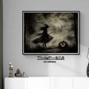 Vintage Halloween Printable Witch With Pumpkin Painting | Spooky Witch ...