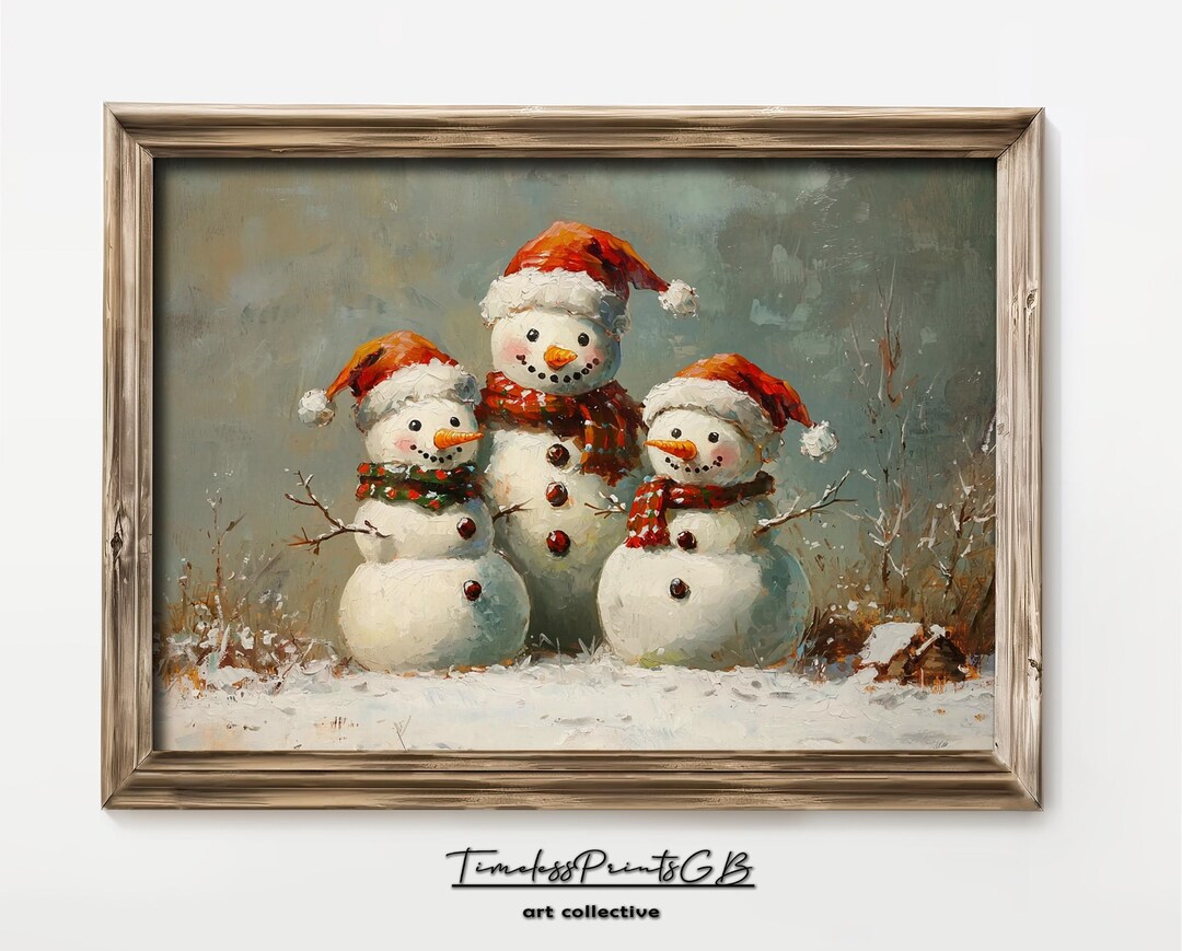 Snowman Family Printable Wall Art Snowman in Santa Hat Home Decor ...