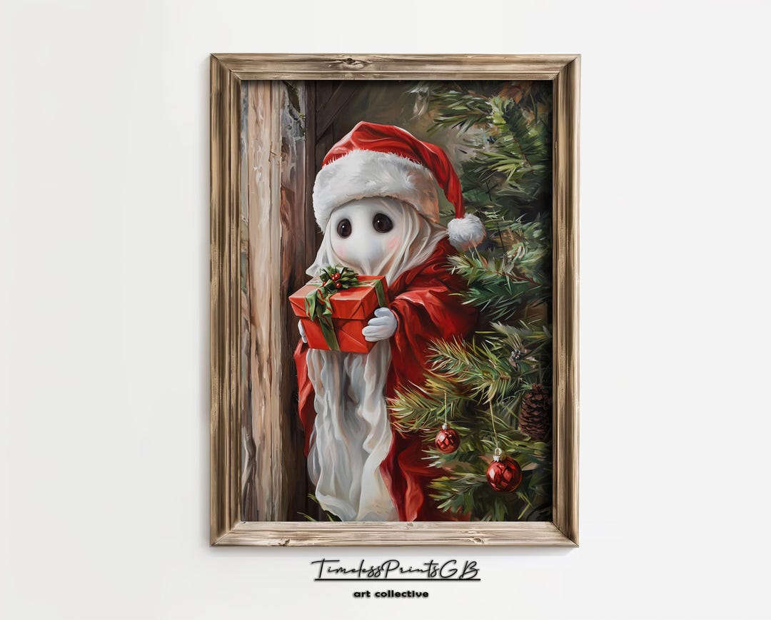 Christmas Ghost Art Print: Santa Hat, Holiday Decor (digital Download ...